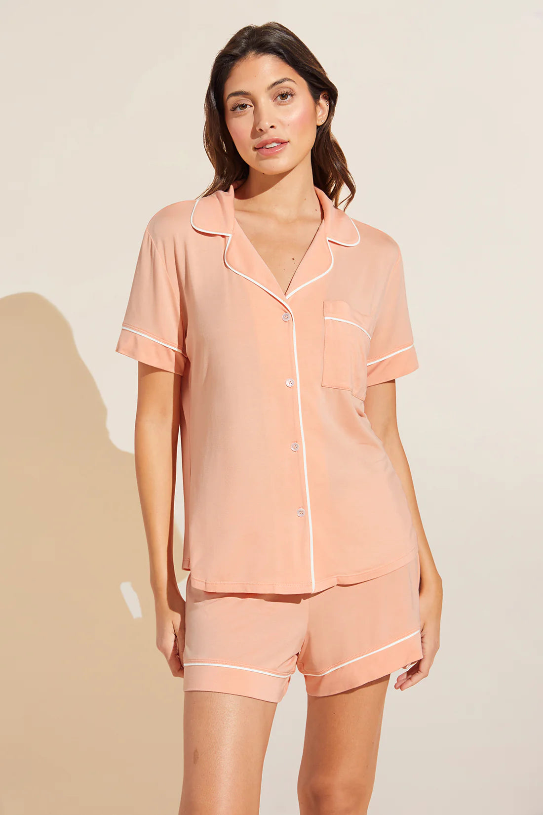 Gisele Relaxed Short PJ Set ins Peach Parfait / Ivory – Nines Apparel